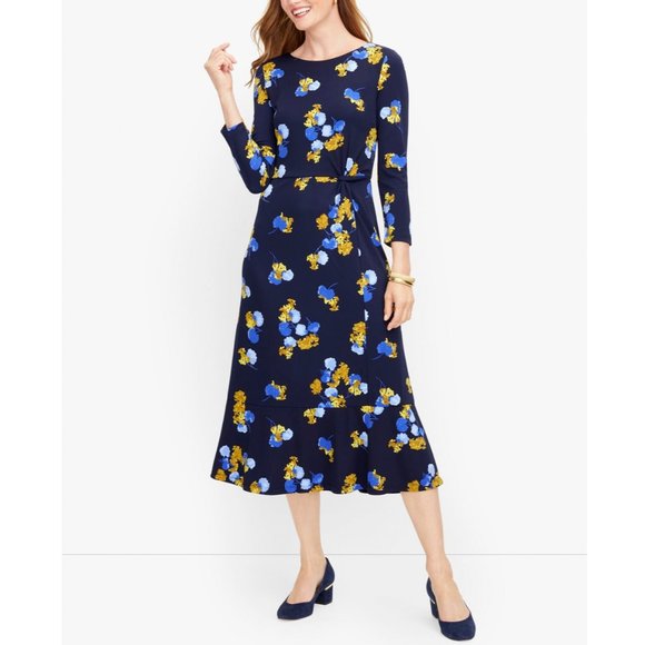 Talbots | Dresses | Talbots Floral Print Jersey Twist Fit Flare Midi ...